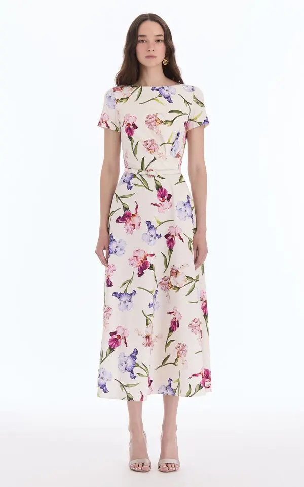 Oscar De La Renta Iris Flower Poplin Midi Dress