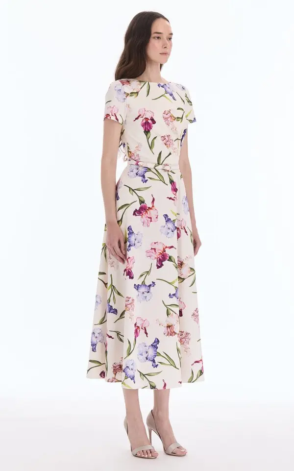 Oscar De La Renta Iris Flower Poplin Midi Dress