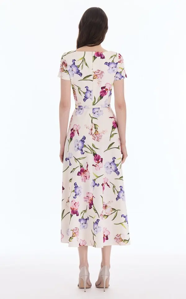 Oscar De La Renta Iris Flower Poplin Midi Dress