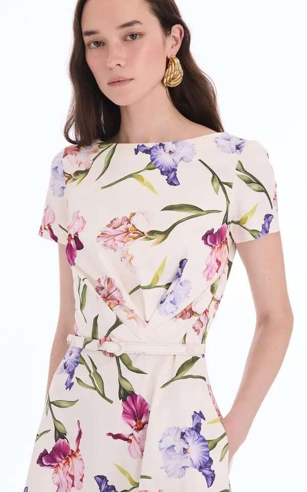 Oscar De La Renta Iris Flower Poplin Midi Dress