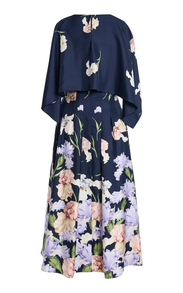 Oscar De La Renta Draped-sleeve Silk-twill Maxi Dress