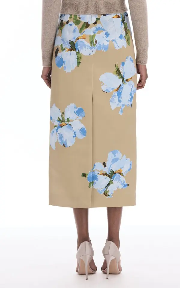 Oscar De La Renta Watercolor Iris Satin Pencil Midi Skirt