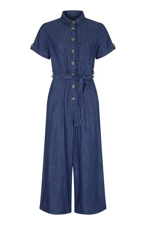YUMI Chambray Button Jumpsuit - Blue