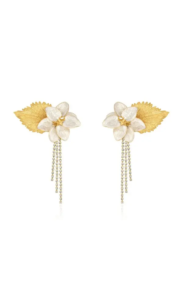 Oscar De La Renta Pear Flower Chandelier Earrings - White