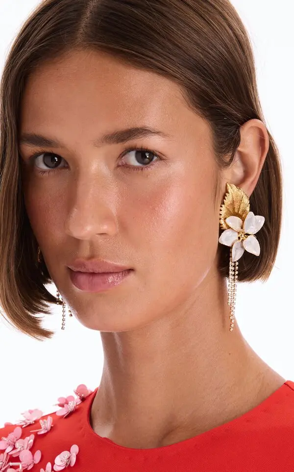 Oscar De La Renta Pear Flower Chandelier Earrings