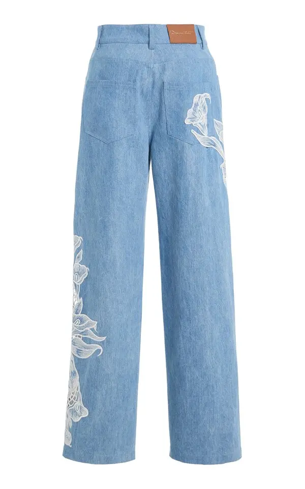Oscar De La Renta Embroidered Denim Straight-leg Jeans