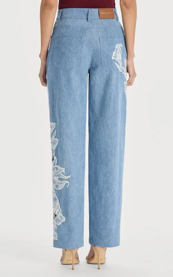 Oscar De La Renta Embroidered Denim Straight-leg Jeans