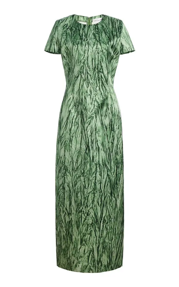 Oscar De La Renta Printed Satin Midi Dress - Green