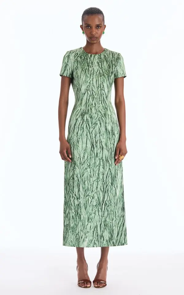 Oscar De La Renta Printed Satin Midi Dress