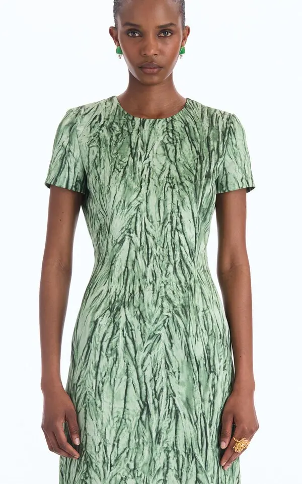 Oscar De La Renta Printed Satin Midi Dress