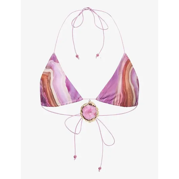 JADED LONDON Quartz Embellished Triangle Bikini Top - Pink