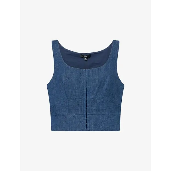 Paige Carra Cotton And Linen Blend Denim Top - Tidepool