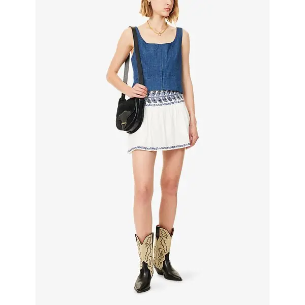 Paige Carra Cotton And Linen Blend Denim Top - Tidepool