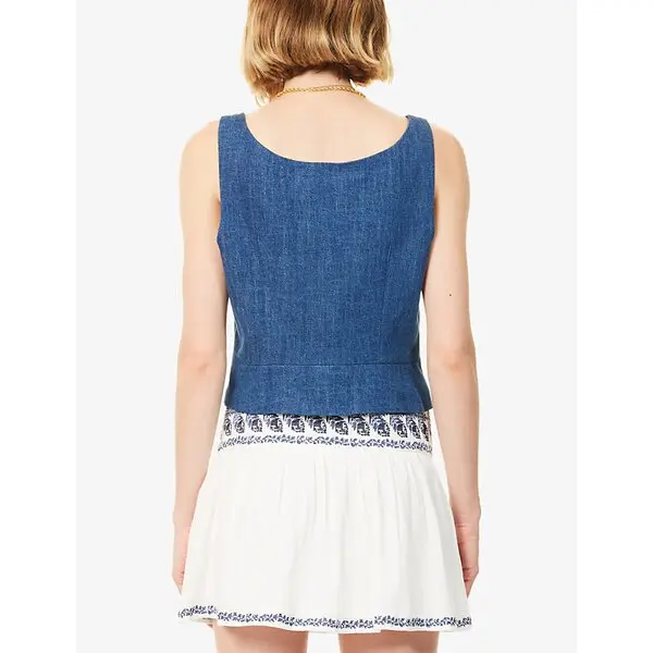 Paige Carra Cotton And Linen Blend Denim Top - Tidepool