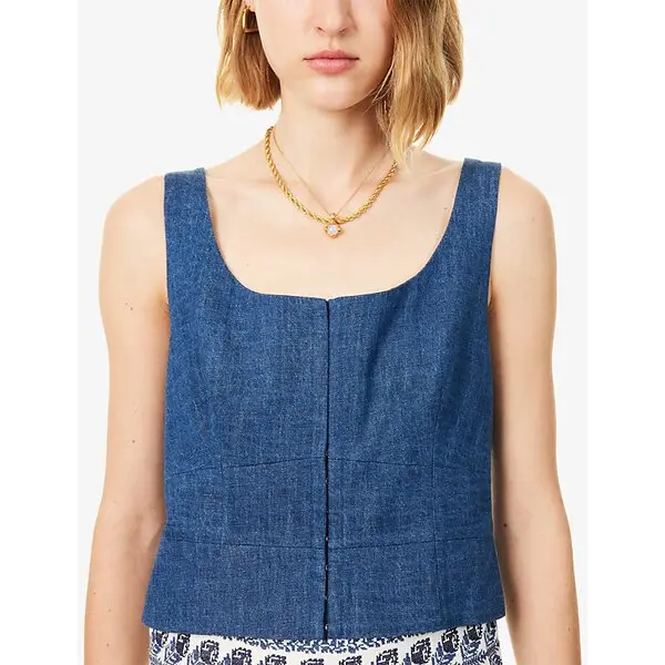 Paige Carra Cotton And Linen Blend Denim Top - Tidepool