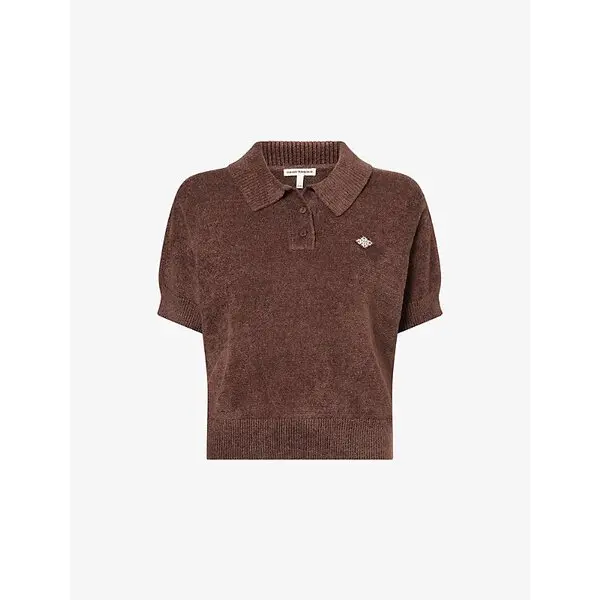 THE COUTURE CLUB Logo-embroidered Cropped Stretch-knit Top