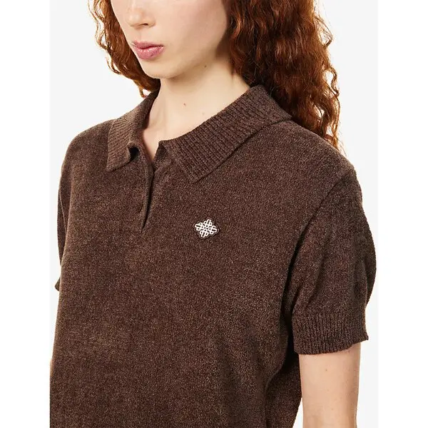 THE COUTURE CLUB Logo-embroidered Cropped Stretch-knit Top