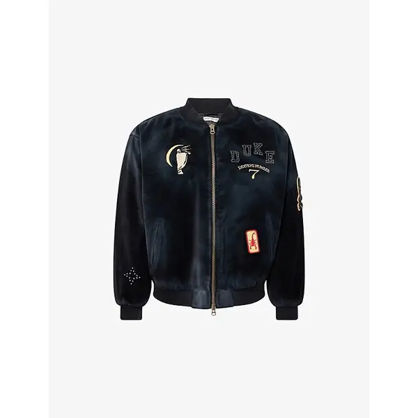 DUKE + DEXTER Cotton-velvet Patchwork Bomber Jacket