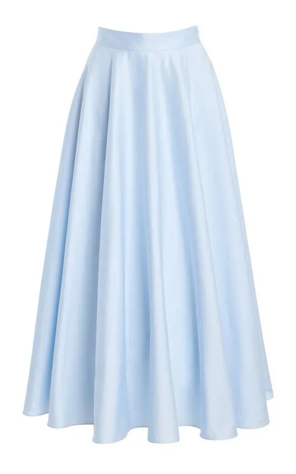 Oscar De La Renta Mid-rise Cotton-poplin Sateen Circle Midi Skirt - Light Blue