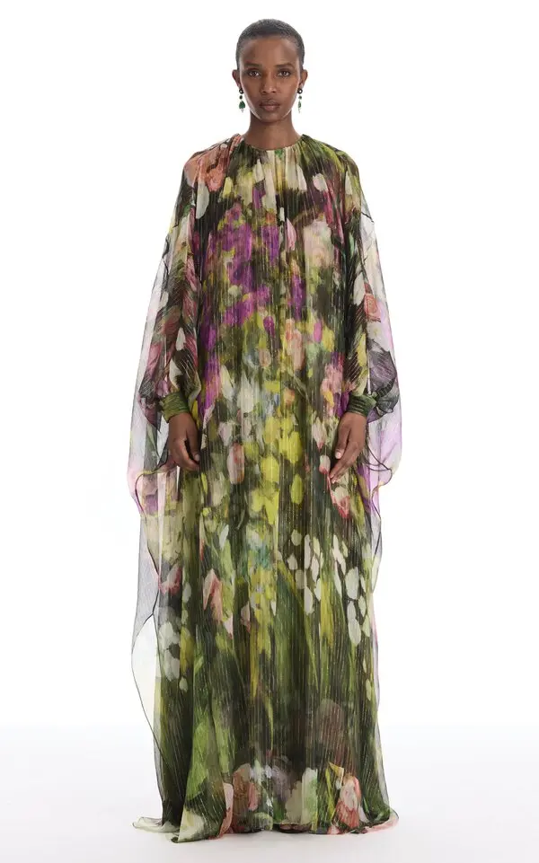 Oscar De La Renta Abstract Landscape Chiffon Caftan