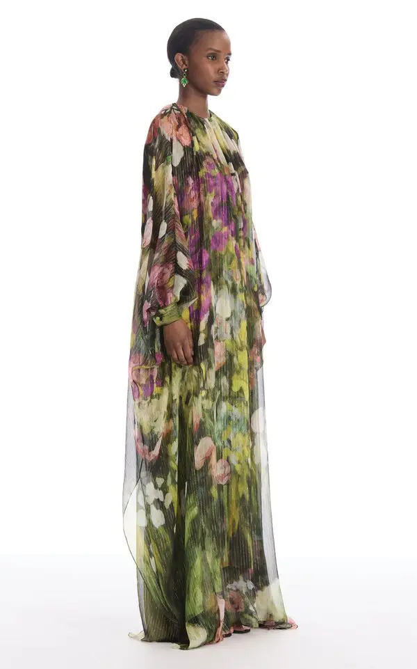 Oscar De La Renta Abstract Landscape Chiffon Caftan
