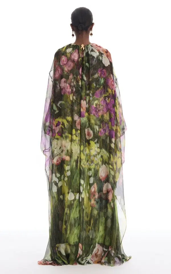 Oscar De La Renta Abstract Landscape Chiffon Caftan