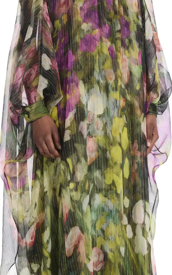 Oscar De La Renta Abstract Landscape Chiffon Caftan