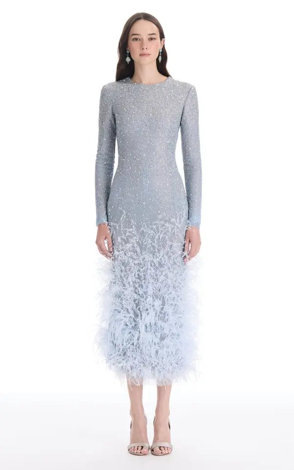 Oscar De La Renta Embellished Cocktail Midi Dress