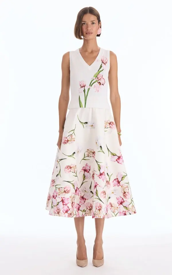 Oscar De La Renta Painted Iris Cotton-blend Tank Top