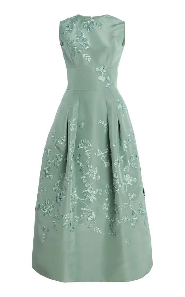 Oscar De La Renta Threadwork Silk-faille Cocktail Midi Dress
