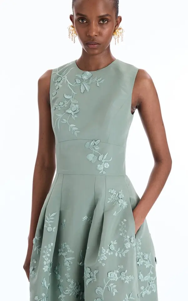 Oscar De La Renta Threadwork Silk-faille Cocktail Midi Dress