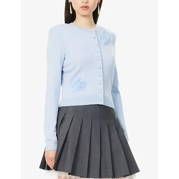 SELF-PORTRAIT Flower-knit Woven Cardigan