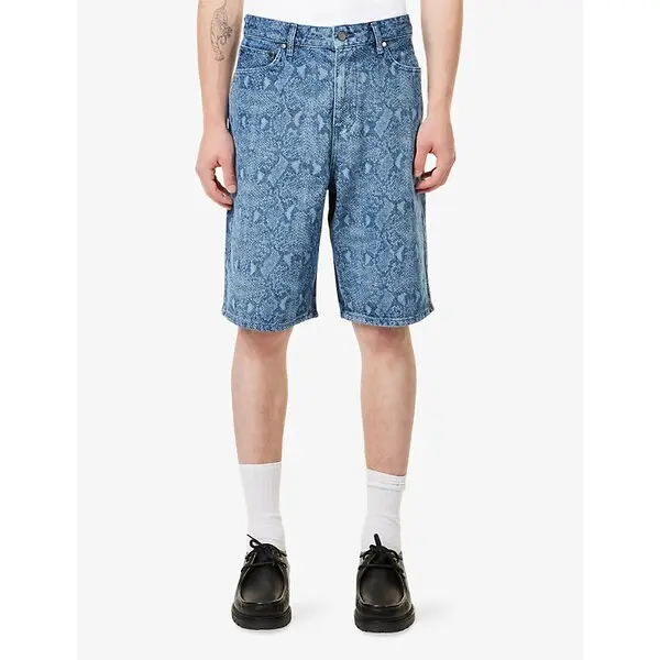 DAILY PAPER Snake-print Straight-leg Denim Shorts