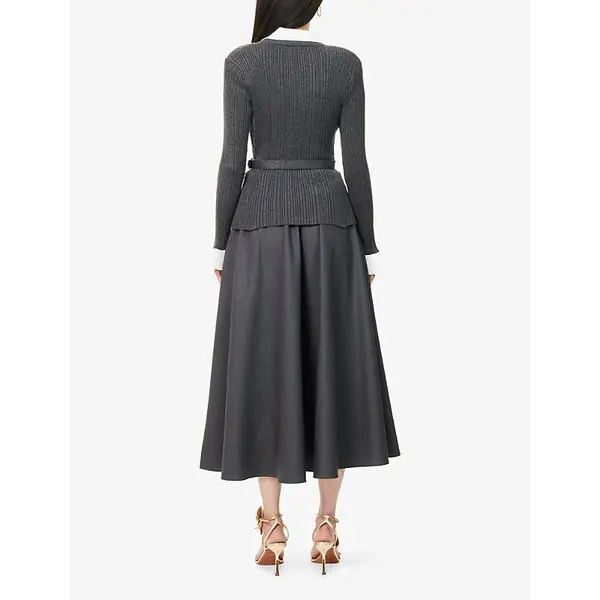 SELF-PORTRAIT Belted Ribbed-knit Midi Dress