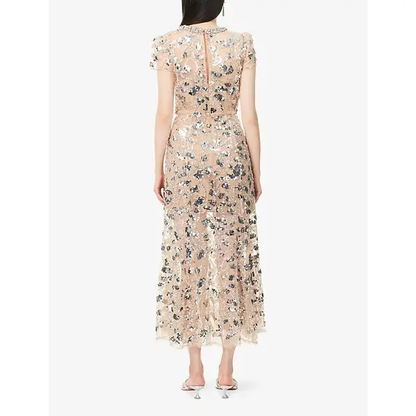 SELF-PORTRAIT Sequin Embellished Crewneck Midi Dress