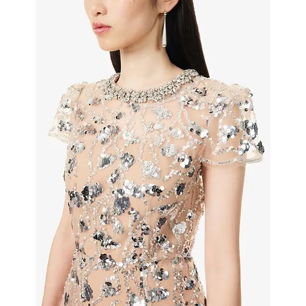 SELF-PORTRAIT Sequin Embellished Crewneck Midi Dress