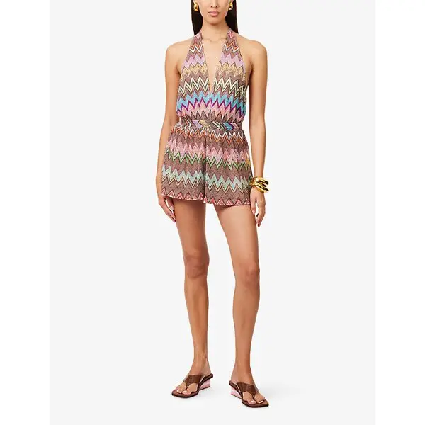 Missoni Halter-neck Chevron Knitted Jumpsuit Cover-up