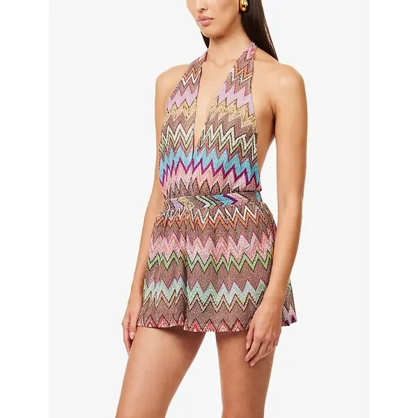 Missoni Halter-neck Chevron Knitted Jumpsuit Cover-up