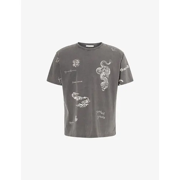 DUKE + DEXTER Sketch-print Oversized Cotton T-shirt