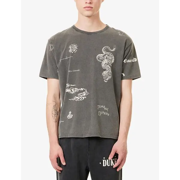 DUKE + DEXTER Sketch-print Oversized Cotton T-shirt
