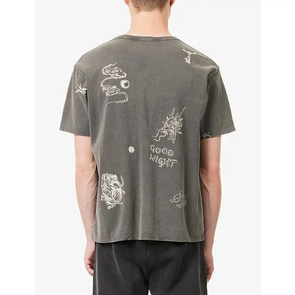 DUKE + DEXTER Sketch-print Oversized Cotton T-shirt