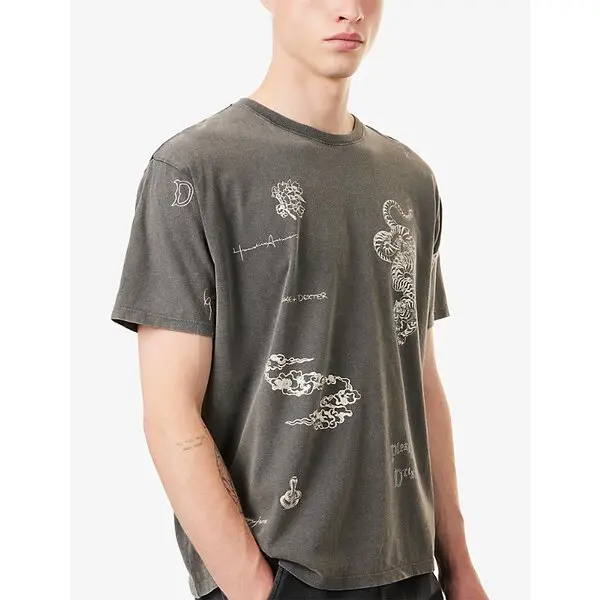 DUKE + DEXTER Sketch-print Oversized Cotton T-shirt