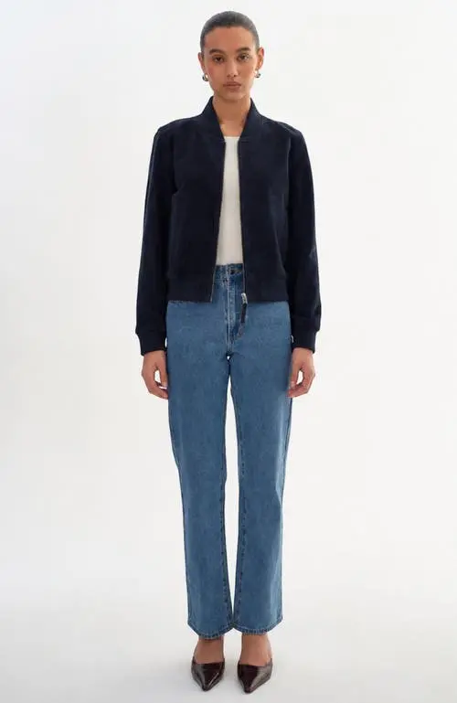 LAMARQUE Keaton Suede Bomber Jacket - Navy
