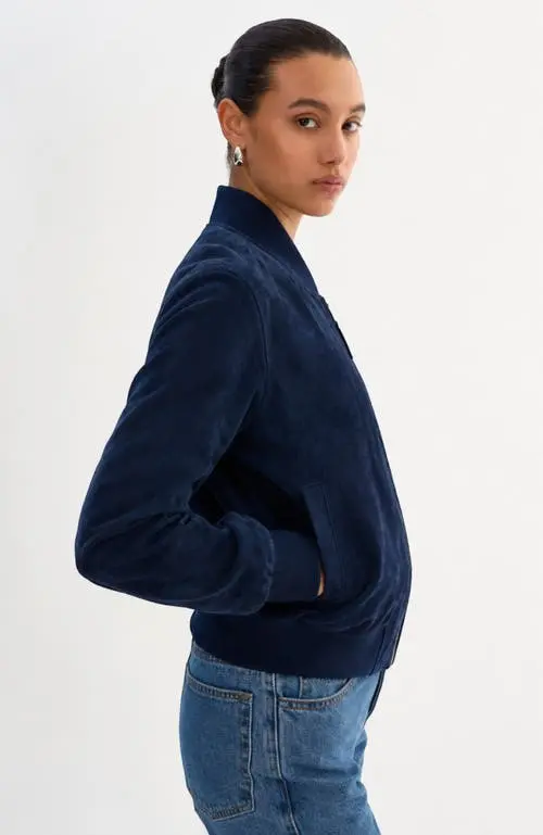 LAMARQUE Keaton Suede Bomber Jacket - Navy