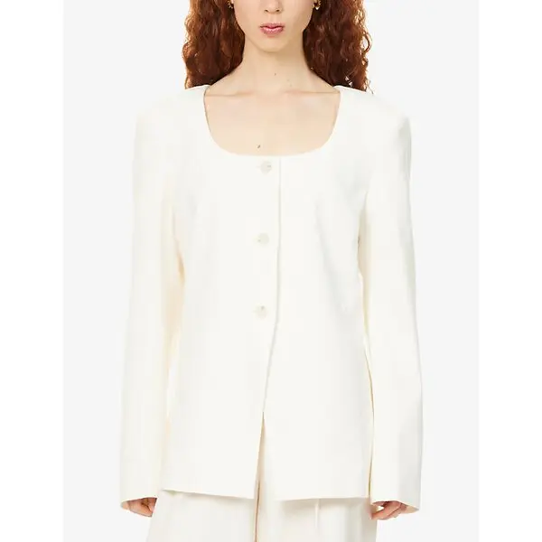 Paige Edina Scoop-neck Woven Blazer