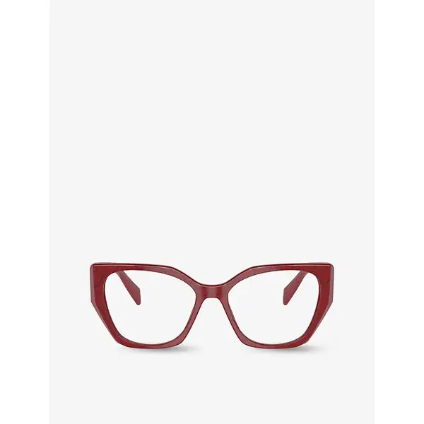 Prada Irregular Frame Acetate Eyeglasses - Red