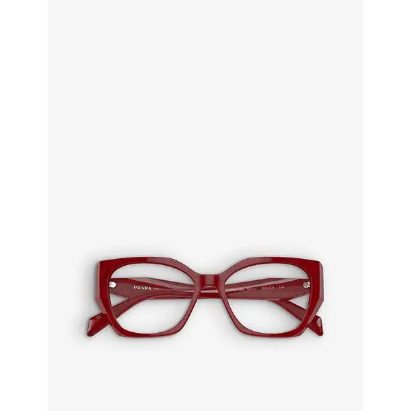 Prada Irregular Frame Acetate Eyeglasses - Red