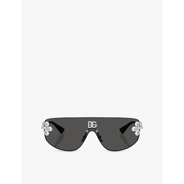 Dolce & Gabbana Shield-frame Embellished Sunglasses - Silver