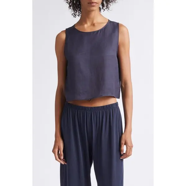 LESET Linen Blend Sleeveless Crop Top - Midnight