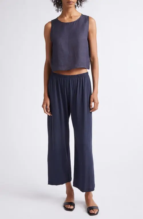 LESET Linen Blend Sleeveless Crop Top